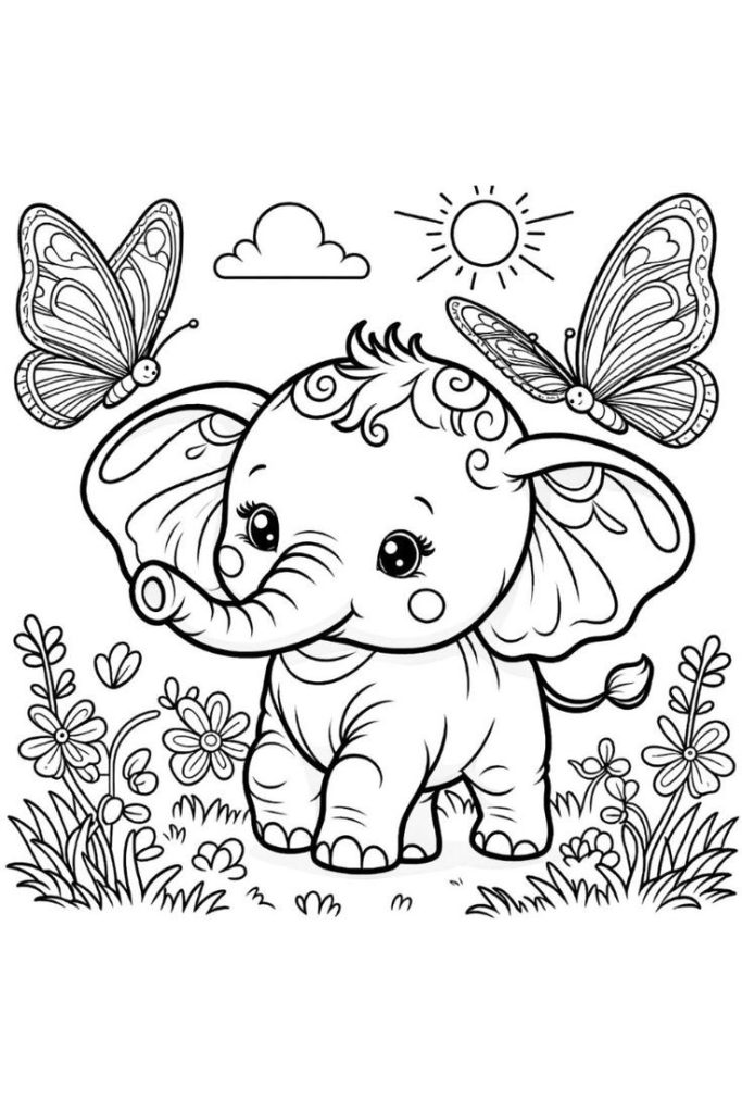 23 mẫu tranh tô màu con voi dễ thương cute cho bé