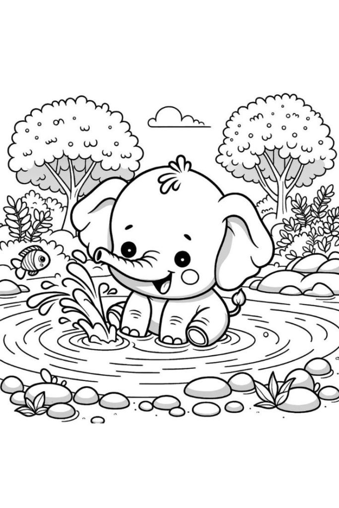 23 mẫu tranh tô màu con voi dễ thương cute cho bé